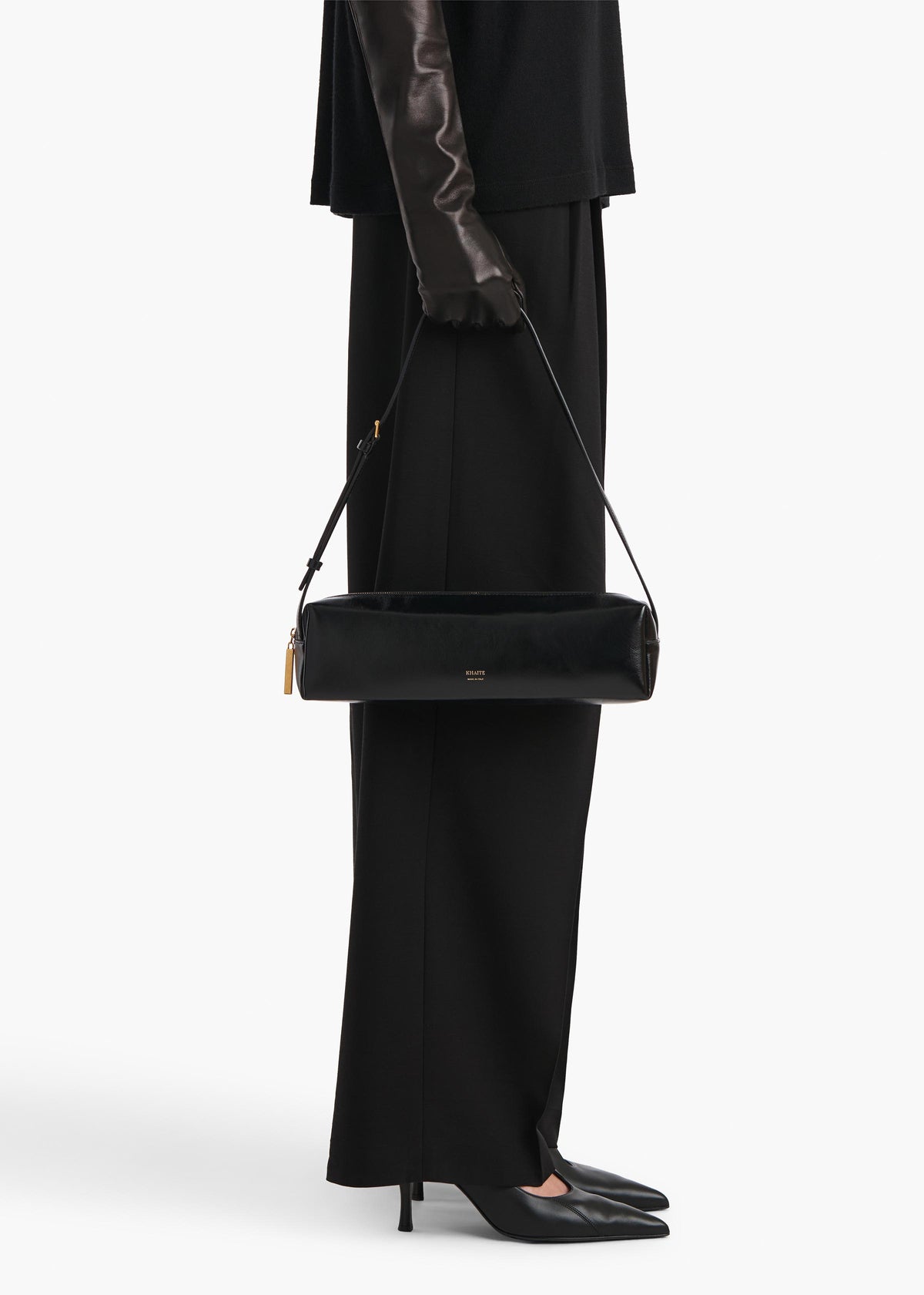Kye Shoulder Bag in Black Crackle Patent Leather – KHAITE
