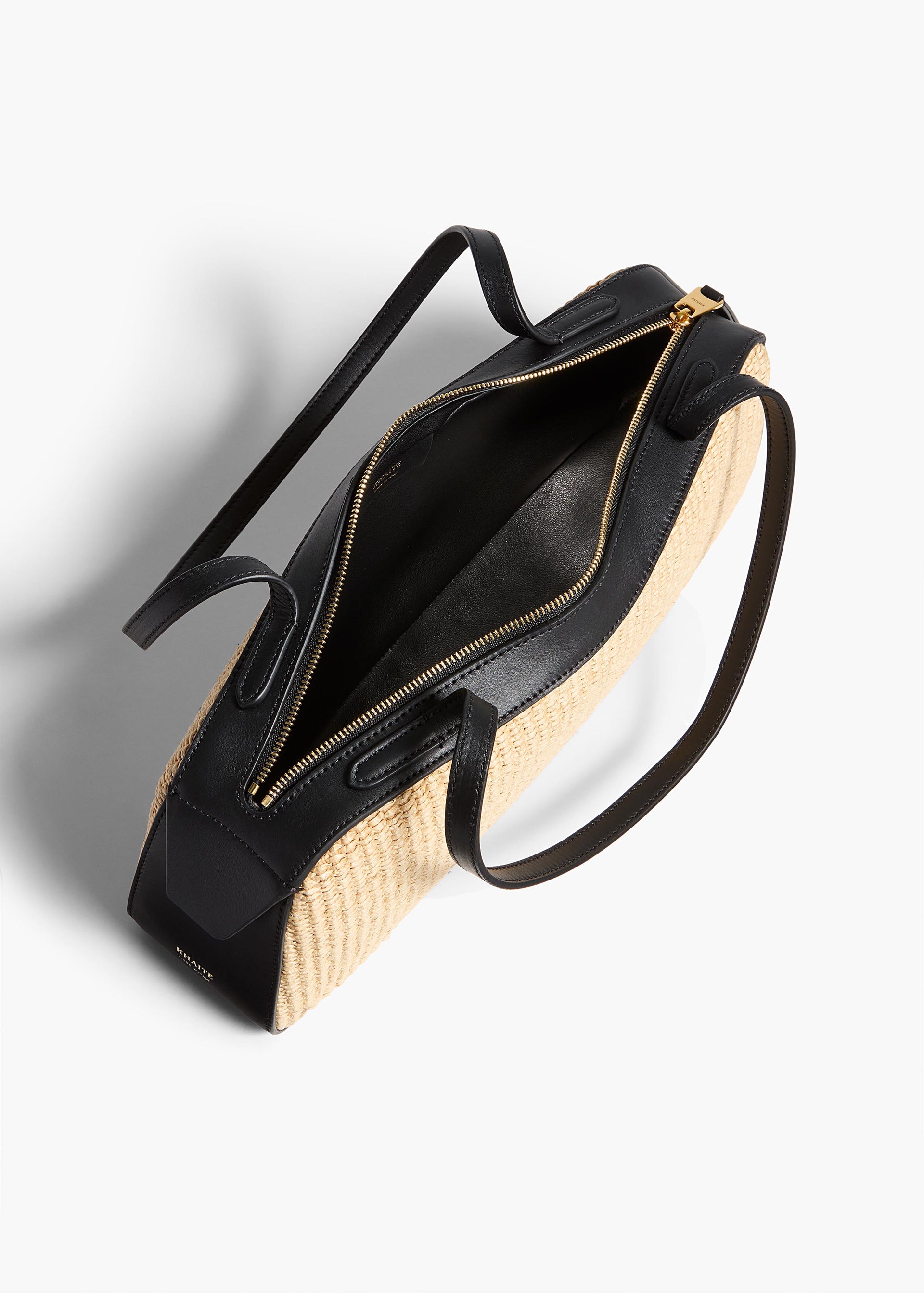 Simona Shoulder Bag in Natural Raffia with Black Leather – KHAITE